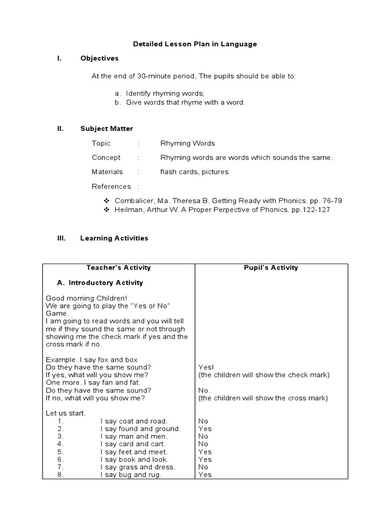 Detailed Lesson Plan in Language | PDF | Phonics | Lesson Plan