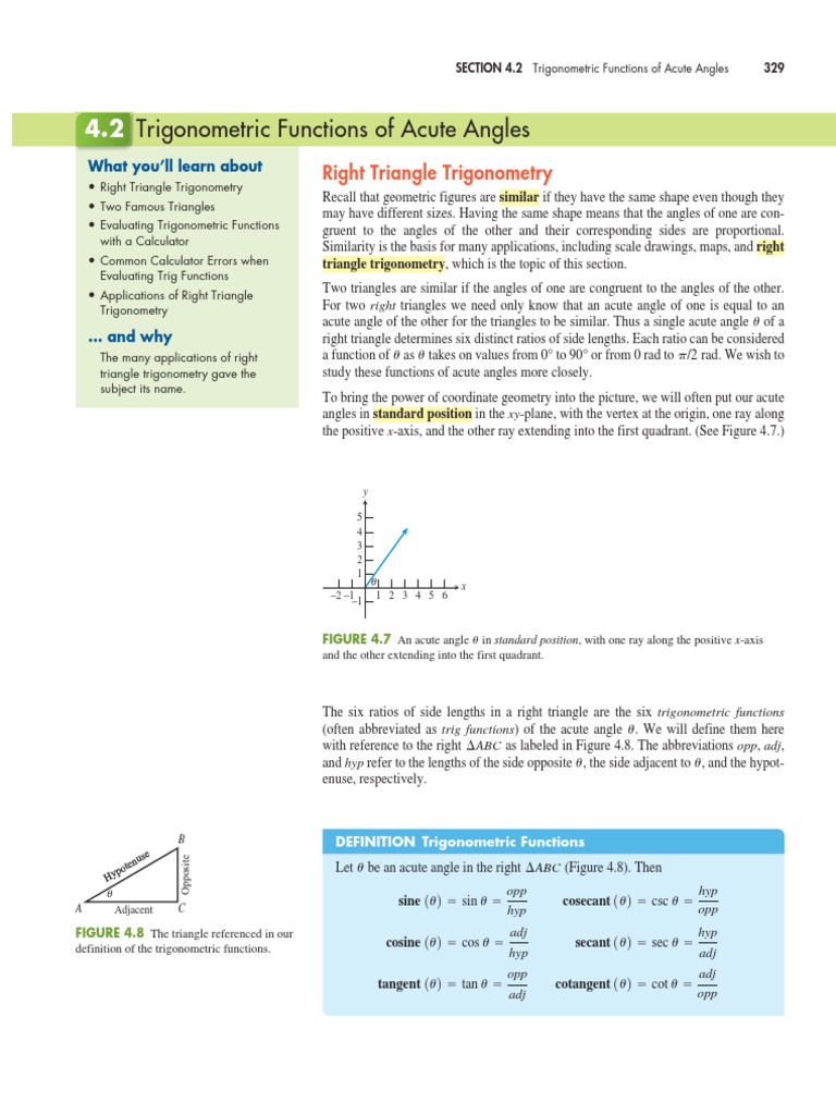 Trigonometric Functions of Acute Angles: Right Triangle Trigonometry ...