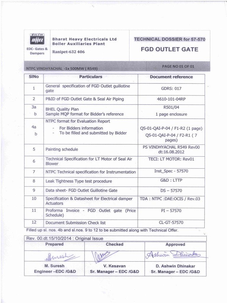 FGD Outlet Guillotine Gate Spec-BHEL | PDF | Valve | Duct (Flow)