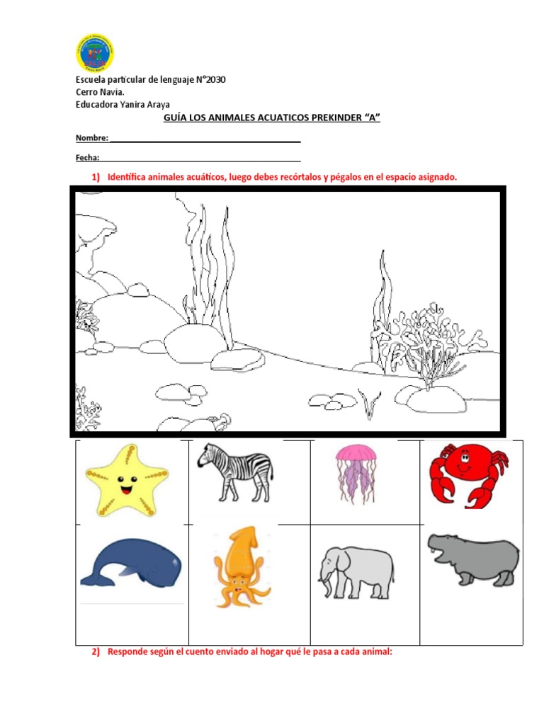 GUÍA DE Animales Acuaticos Prekinder | PDF