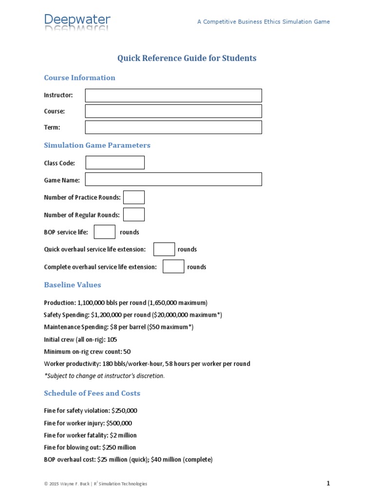 Deepwater Quick Reference Guide For Students | PDF | Blowout (Well ...