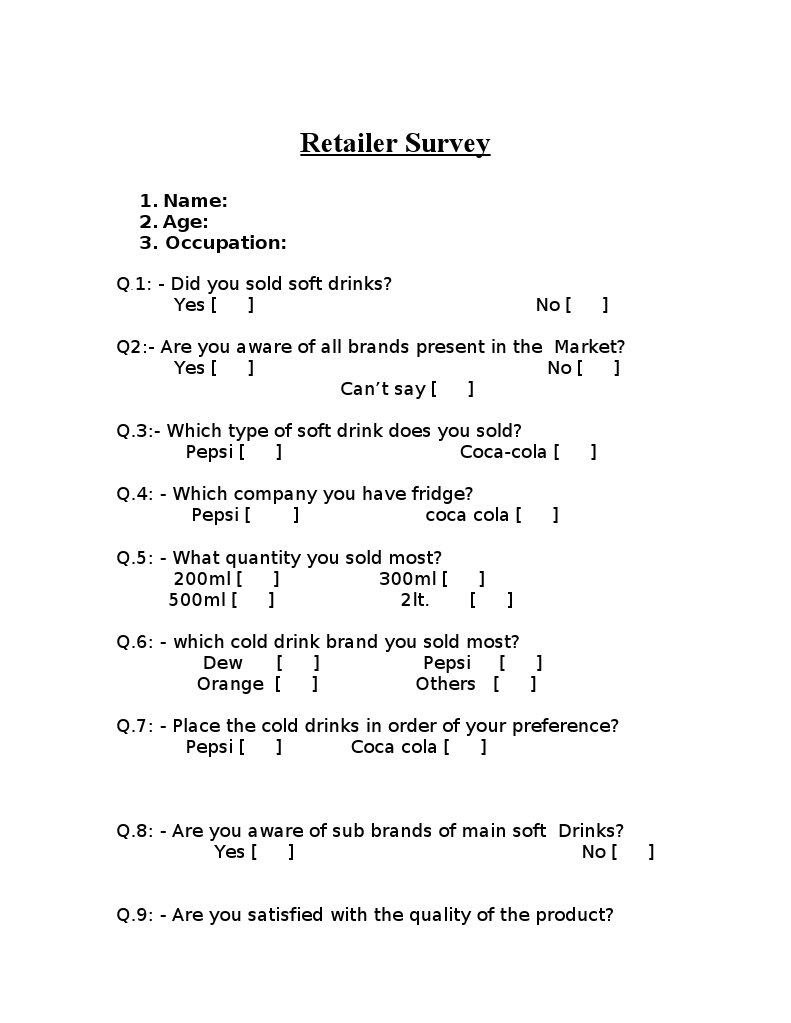 Retailer Soft Drink Survey Template | PDF | Business | Cooking, Food & Wine