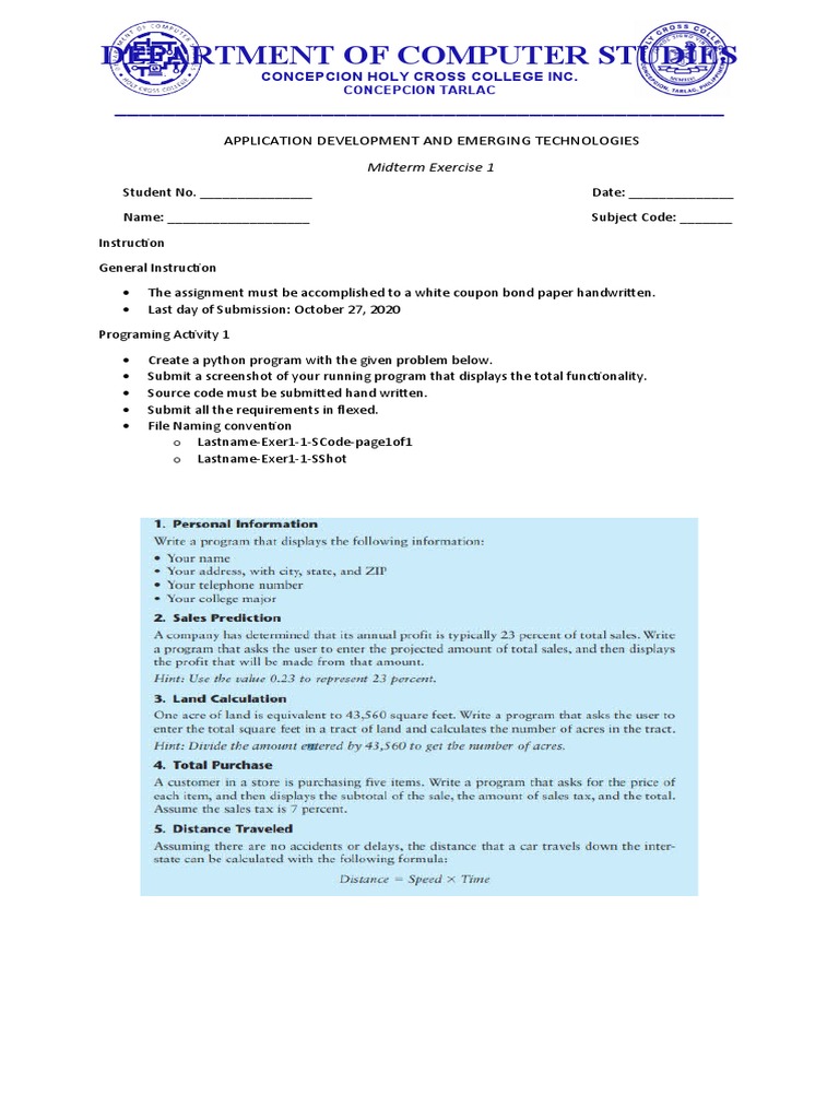 Department of Computer Studies: Application Development and Emerging ...