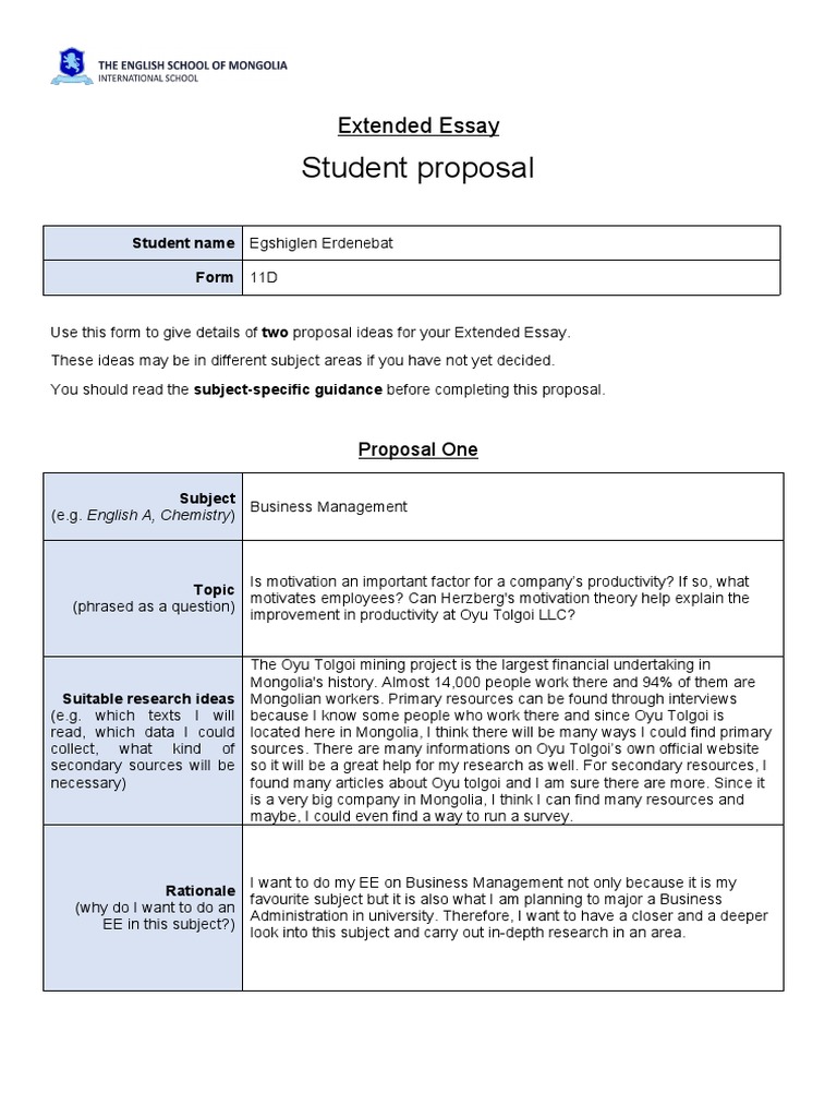 ESM - Extended Essay Proposal | PDF | Cognition | Psychological Concepts