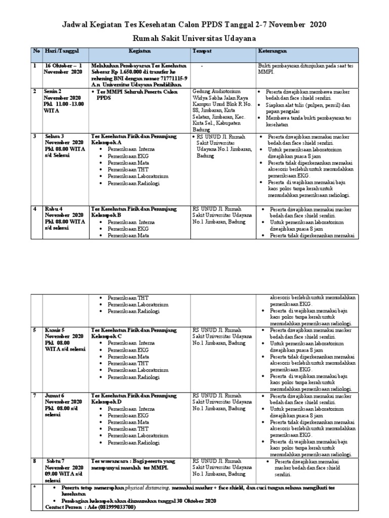 Jadwal PPDS November 2020 PDF | PDF