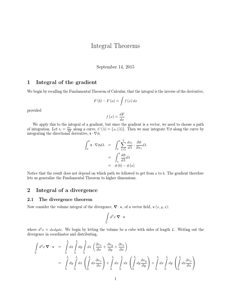 Integral Theorems: 1 Integral of The Gradient | PDF | Integral | Divergence