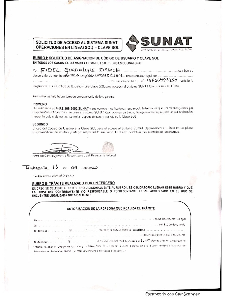 Solicitud de Asignacion de Clave Sol | PDF