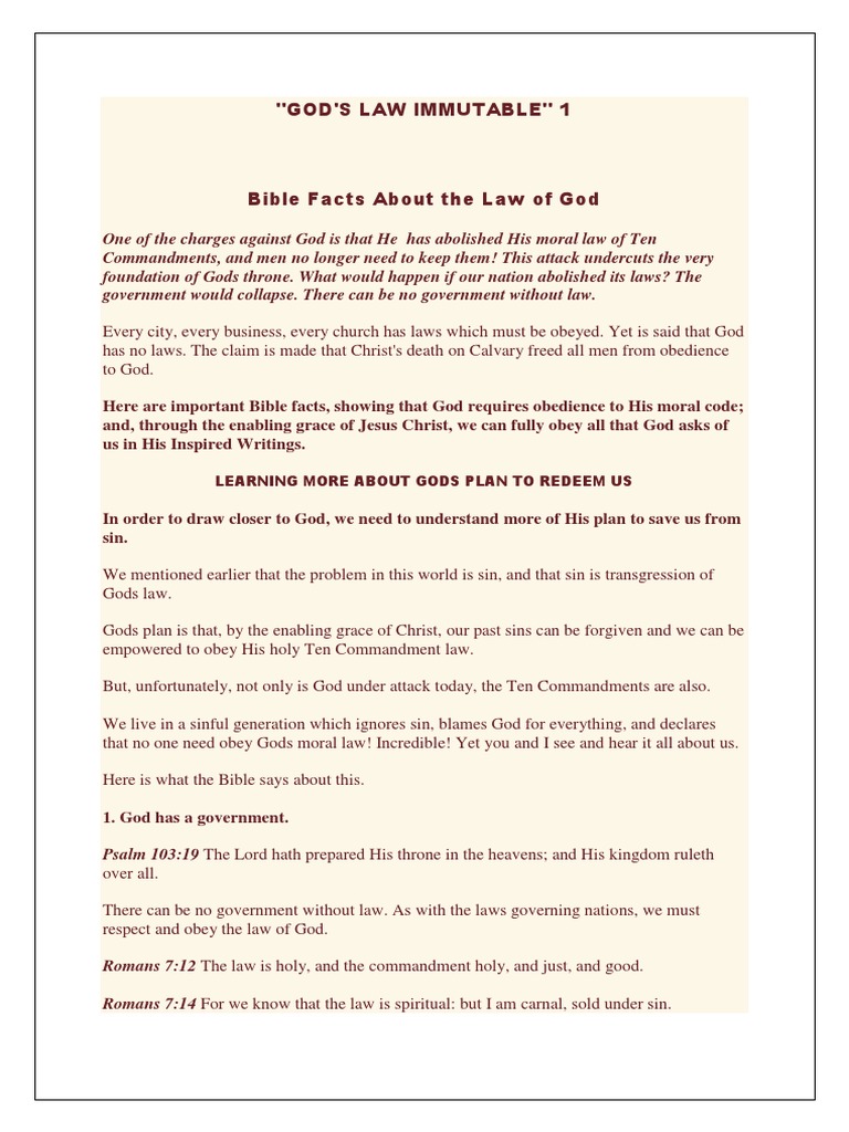 GOD'S IMMUTABLE LAW (All Parts) PDF | PDF | Grace In Christianity | Ten ...