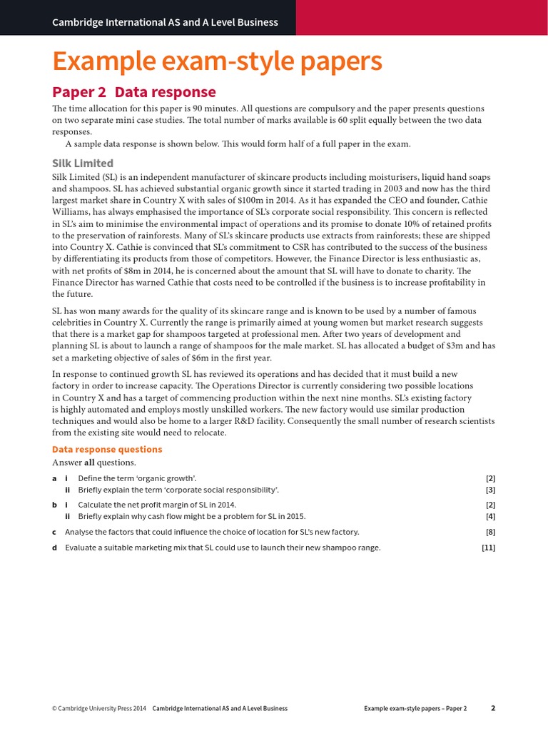 Example Exam-Style Papers: Paper 2 Data Response | PDF | Corporate ...