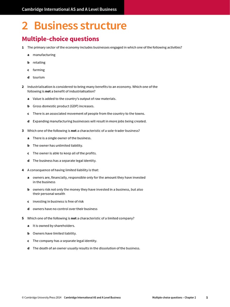 2 Business Structure: Multiple-Choice Questions | PDF | Joint Venture ...
