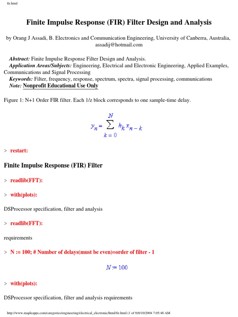 Finite Impulse Response (FIR) Filter Design and Analysis | PDF | Filter (Signal Processing ...