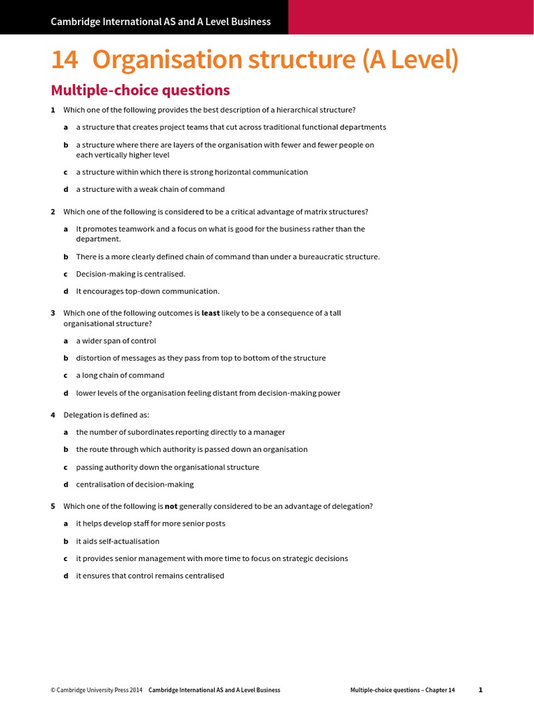 14 Organisation Structure (A Level) : Multiple-Choice Questions | PDF ...