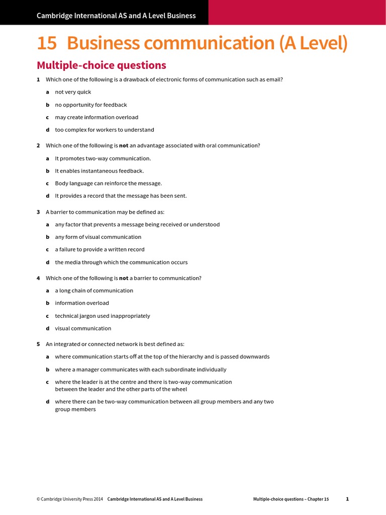 15 Business Communication (A Level) : Multiple-Choice Questions | PDF ...