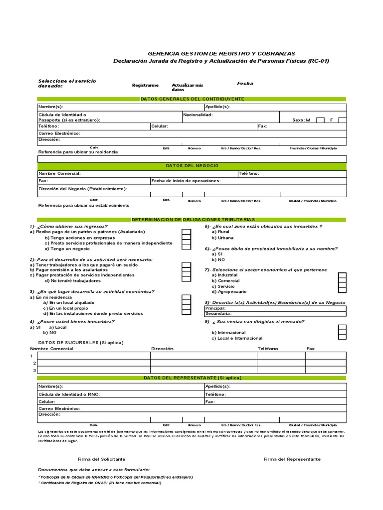 Formulario RC-01: Registro y Actualización | PDF | Economias | Business
