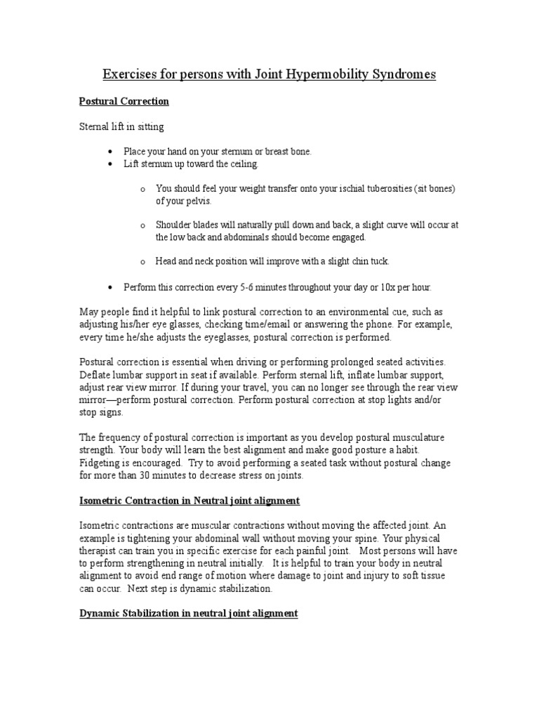Exercises For Persons With Joint Hypermobility Syndromes: Postural ...
