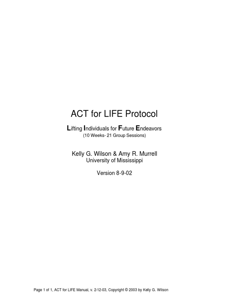 ACT For LIFE Protocol: L I F E | PDF | Behavioural Sciences | Psychology
