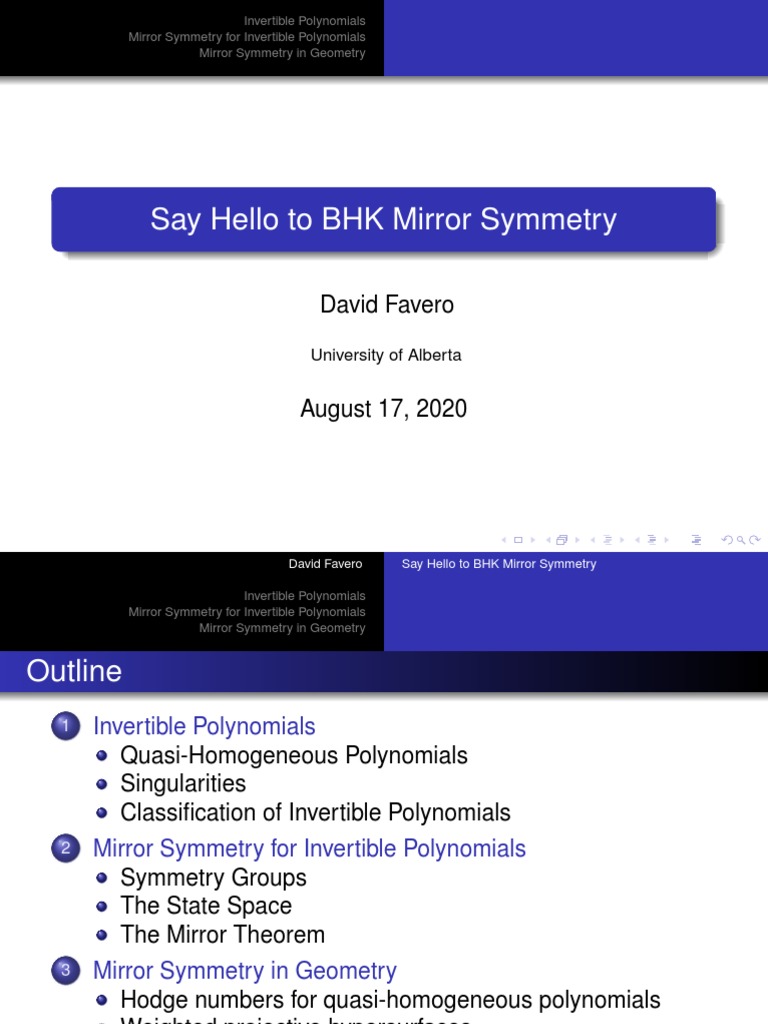Say Hello To BHK Mirror Symmetry: David Favero | PDF | Polynomial ...