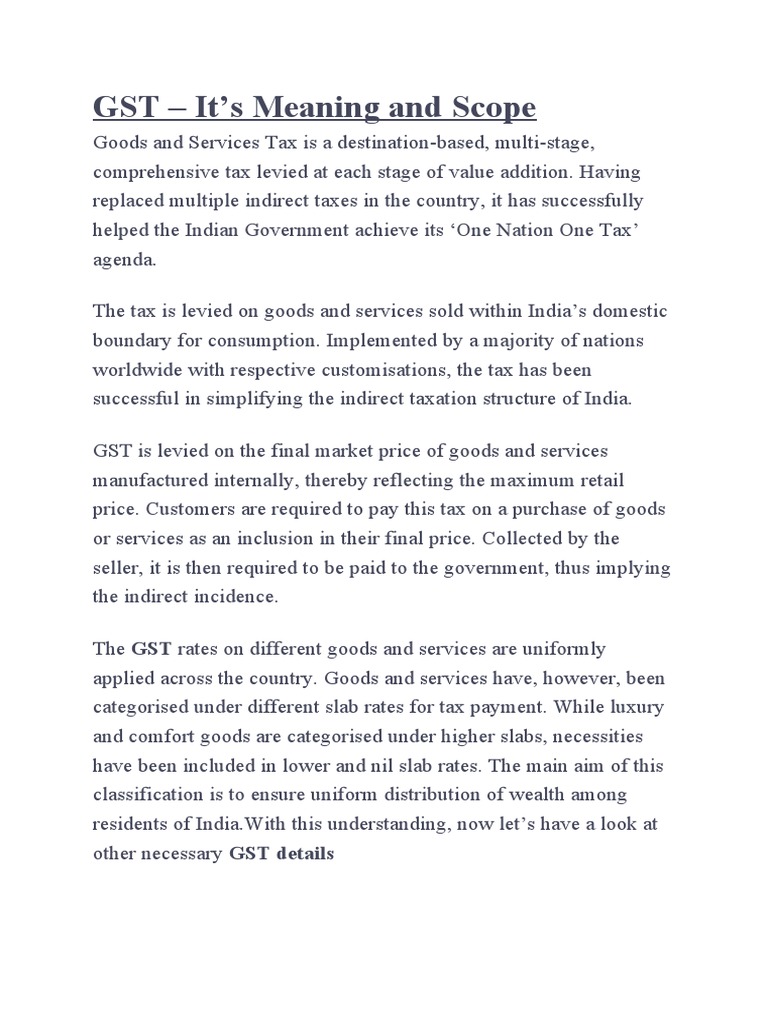 GST - It's Meaning and Scope | PDF | Value Added Tax | Public Finance