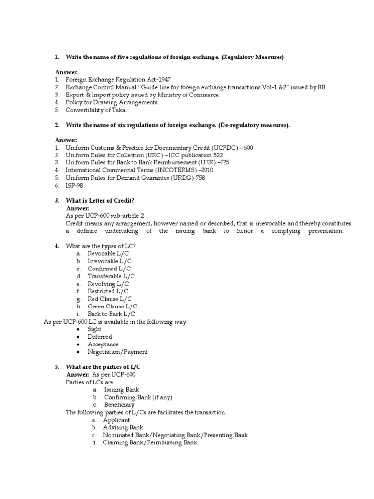 Foreign Exchange Regulations Overview | PDF | Letter Of Credit | Government