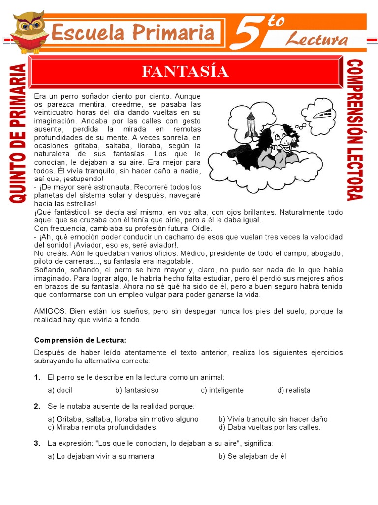 Hojas De Trabajo De Comprensión Lectora De Cuentos Fantásticos