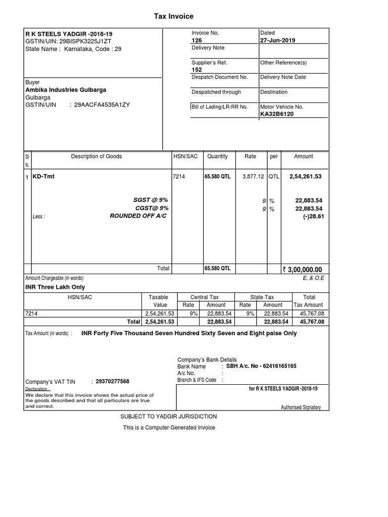 Tax Invoice: GSTIN/UIN: 29BISPK3225J1ZT State Name: Karnataka, Code: 29 ...