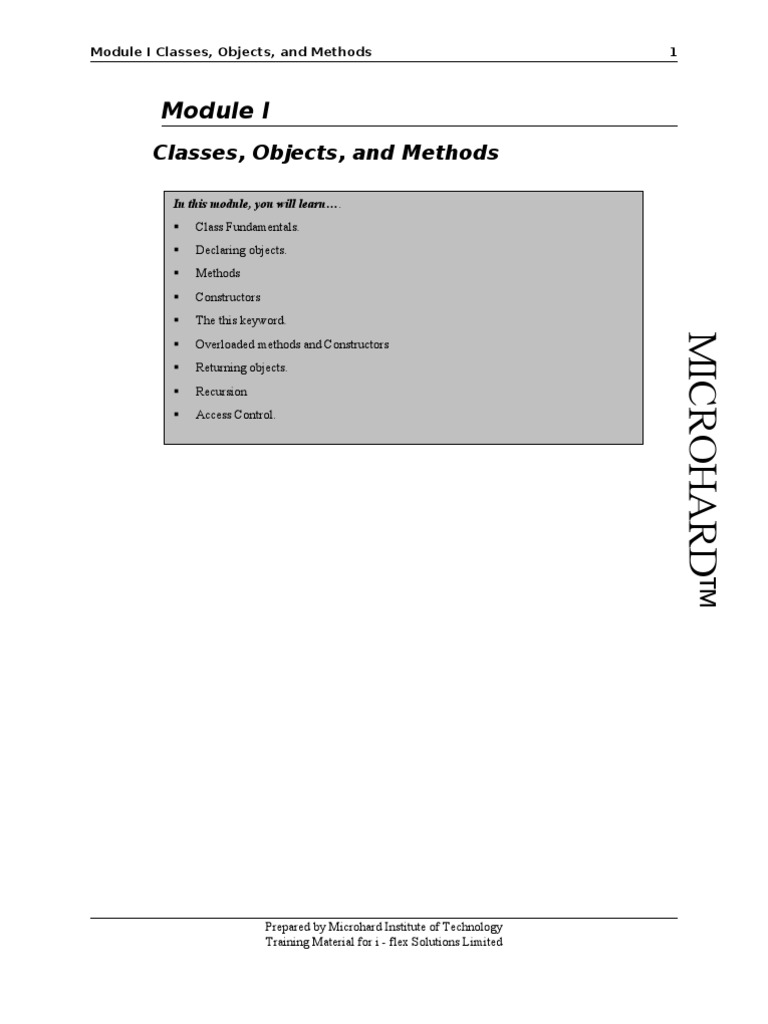 Classes Objects And Methods In This Module You Will Learn Pdf