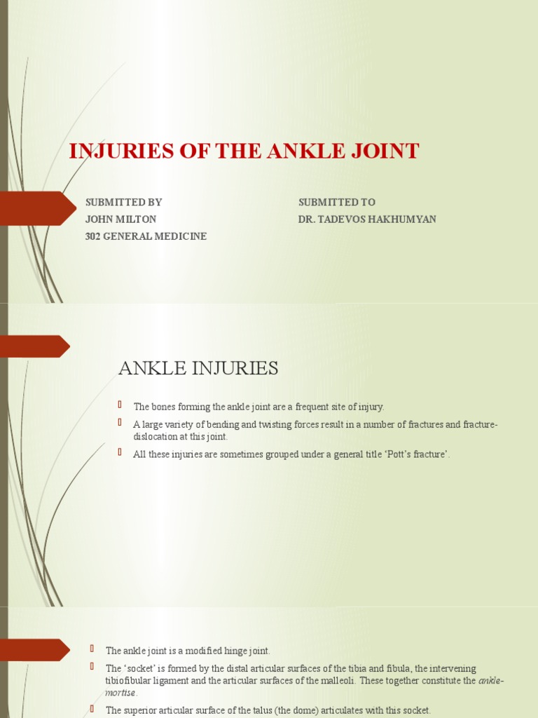 Ankle Joint Injuries: Types and Treatment | PDF | Ankle | Anatomical ...