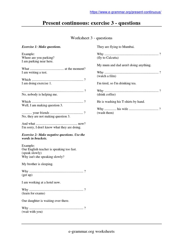 Present Continuous - Questions | PDF | Test (Assessment) | Question