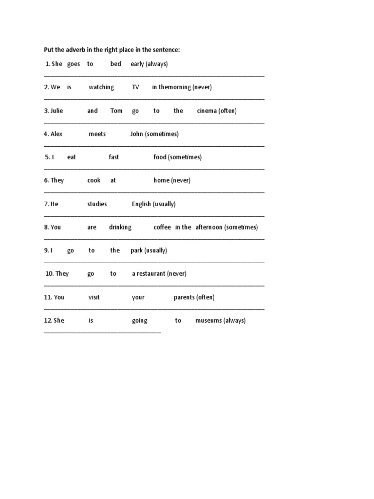 Adverb Placement Exercise | PDF | Language Arts & Discipline | Foreign Language Studies