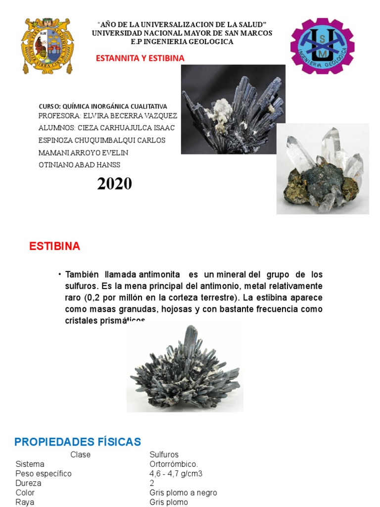 Estibina y Estannitagrupo8 | PDF | Estaño | Clasificación de minerales