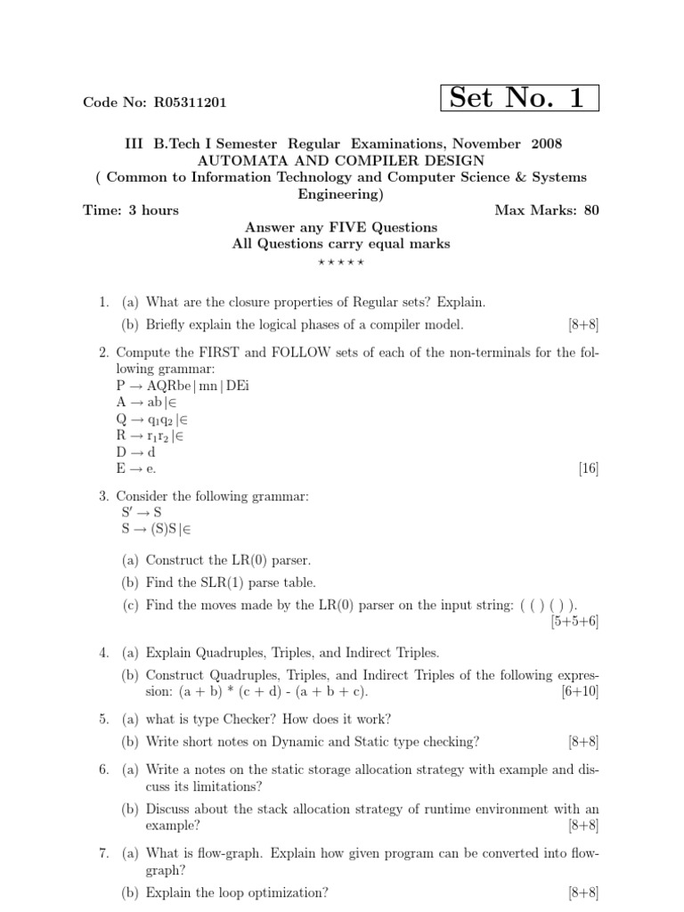 R05311201 Automata and Compiler Design | PDF | Parsing | Compiler