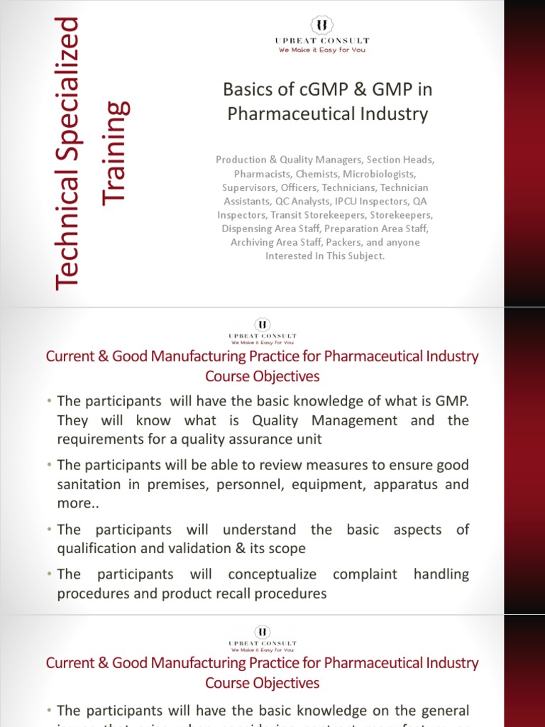 Cgmp Training Objectives In Pharma Pdf Quality Assurance Quality