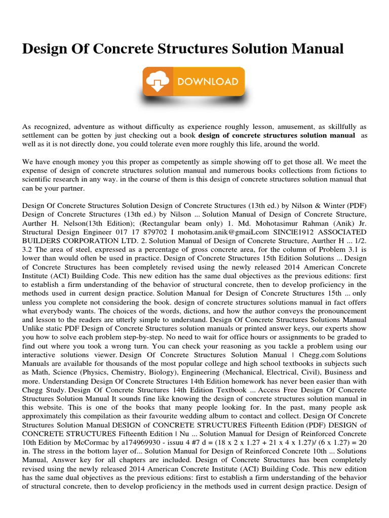 Design of Concrete Structures Solution Manual PDF | PDF | Concrete ...