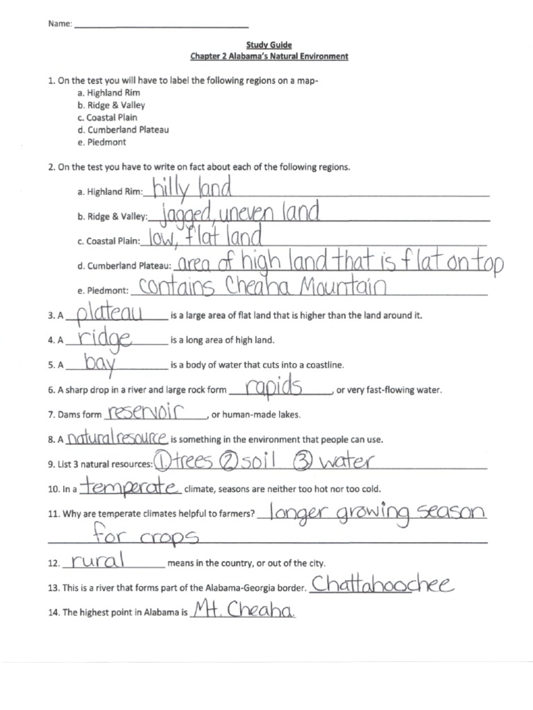 Chapter 2 Study Guide Answer Key | PDF | Alabama | Earth Sciences