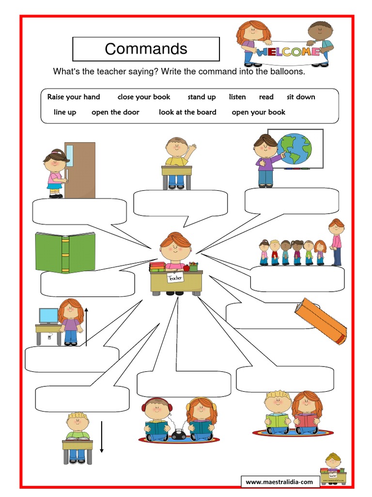 Commands: What 'S The Teacher Saying? Write The Command Into The ...