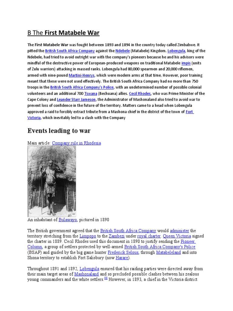 The First Matabele War | PDF | Rhodesia | Warfare Of The Industrial Era