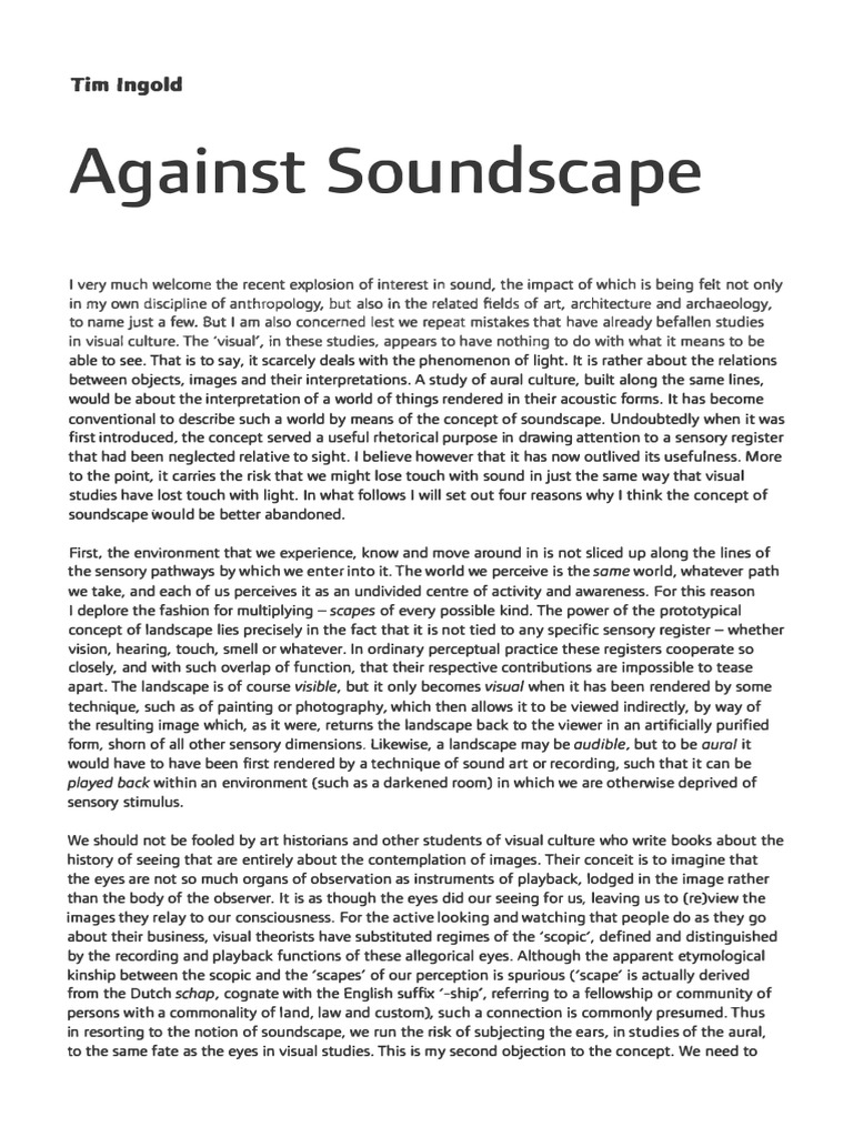 Ingold - Against Soundscape PDF | PDF | Perception | Sound