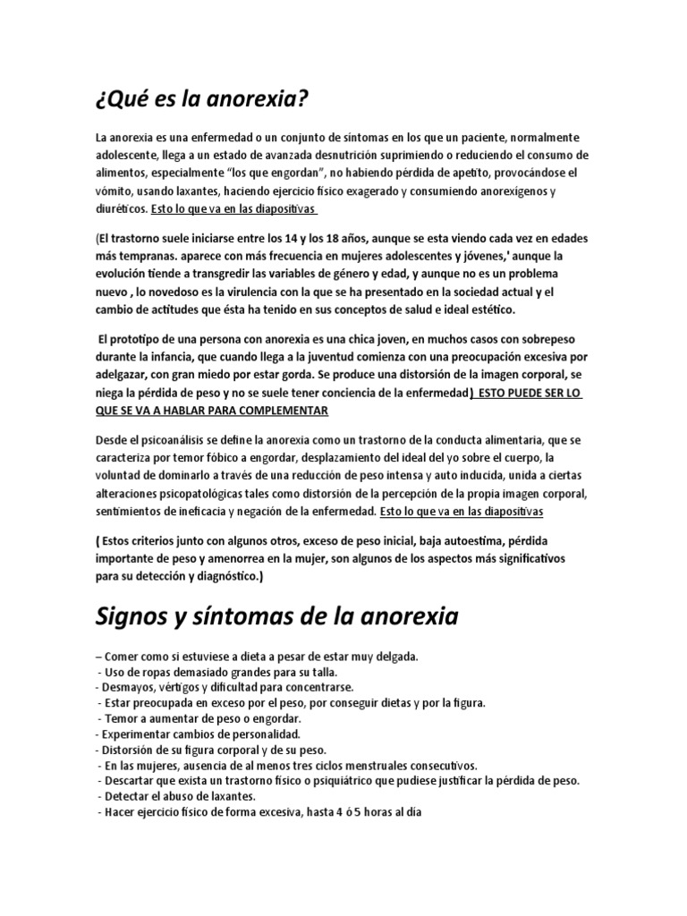 Definición y síntomas de la anorexia | PDF | Desorden alimenticio ...