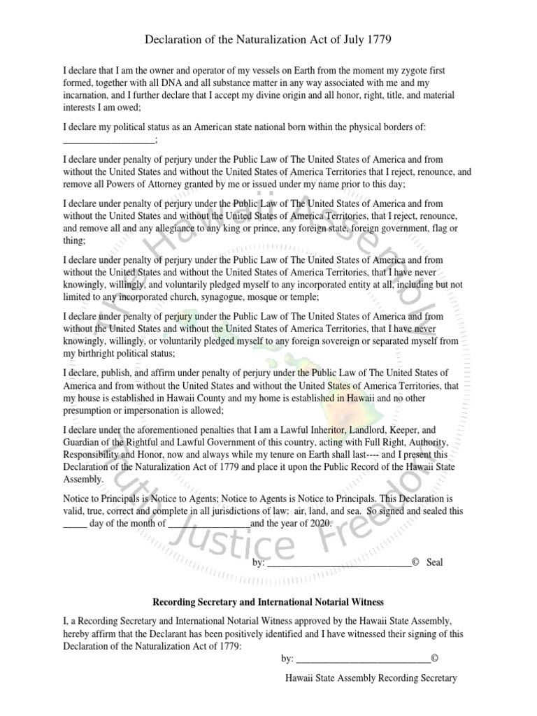 Seal Watermark Declaration of The Naturalization Act of July 1779 | PDF ...