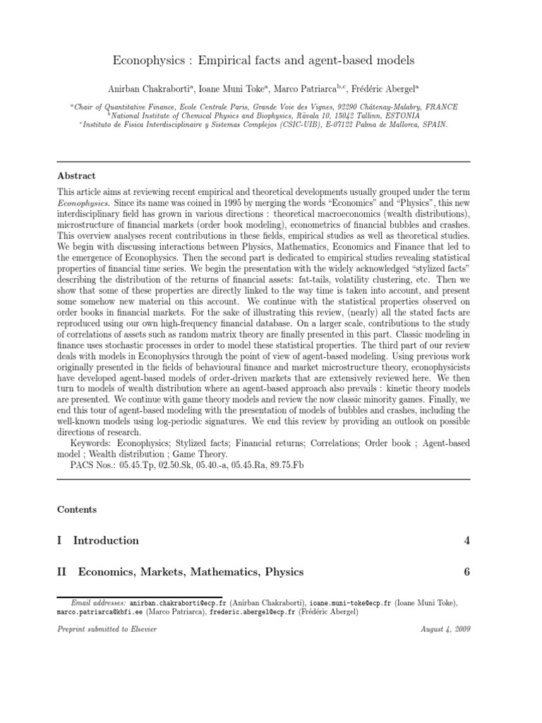 Econophysics: Empirical Facts and Agent-Based Models: A A B, C A | PDF ...
