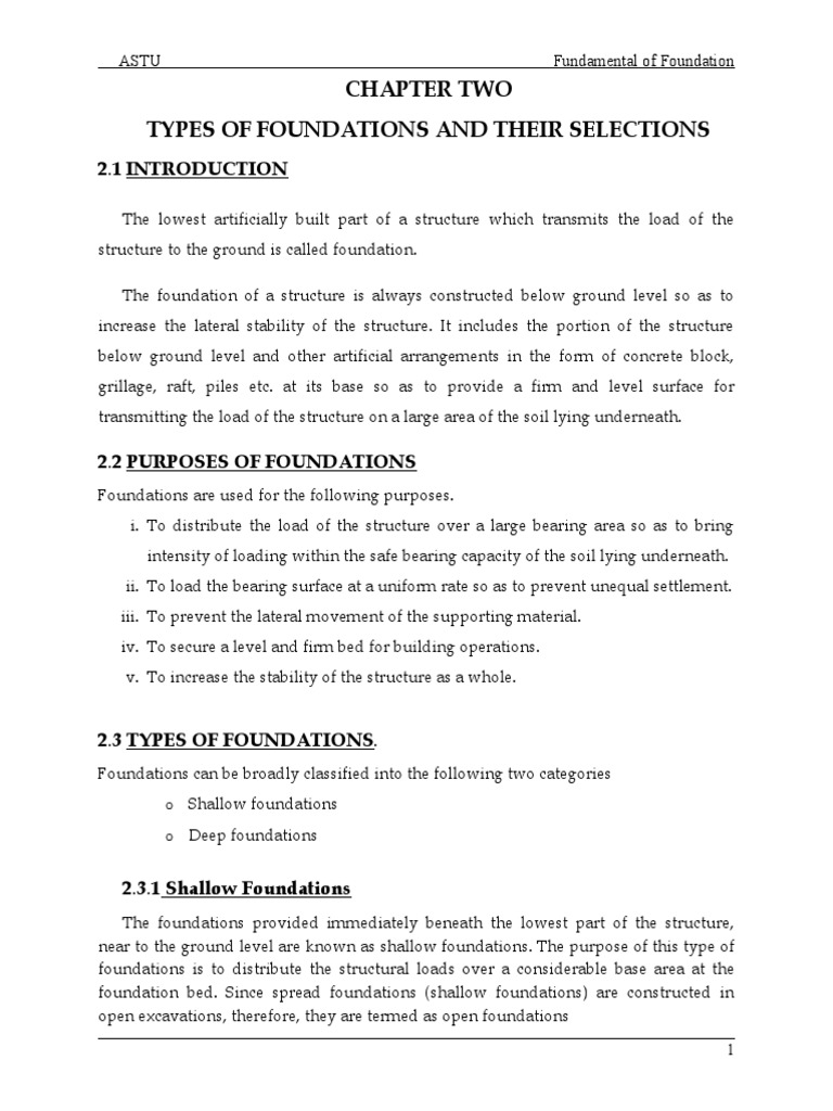 CHAPTER-2 Selection Offoundation | PDF | Deep Foundation | Structural Load