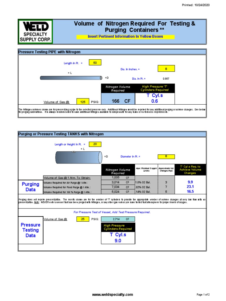 Nitrogen Volume Calculations for Purging | PDF | Volume | Pressure