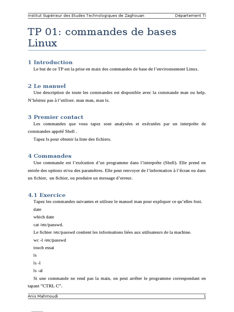 TP1 1 PDF | PDF | Fichier texte | Interface en ligne de commande