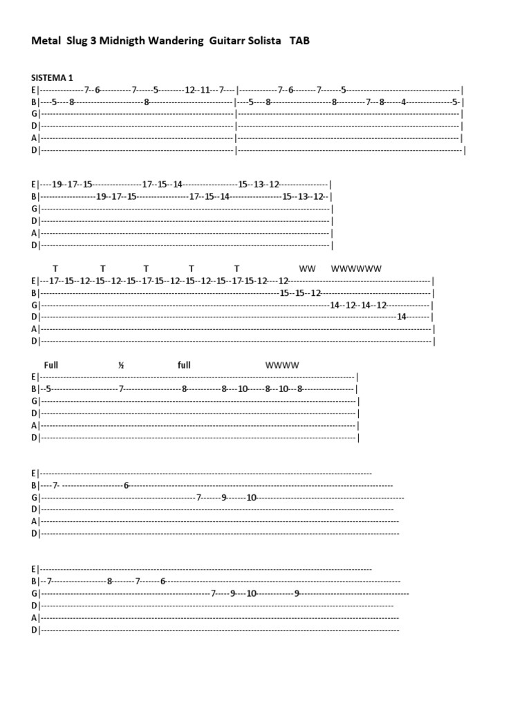 Metal Slug 3 Midnigth Wandering Guitarr Solista TAB | PDF