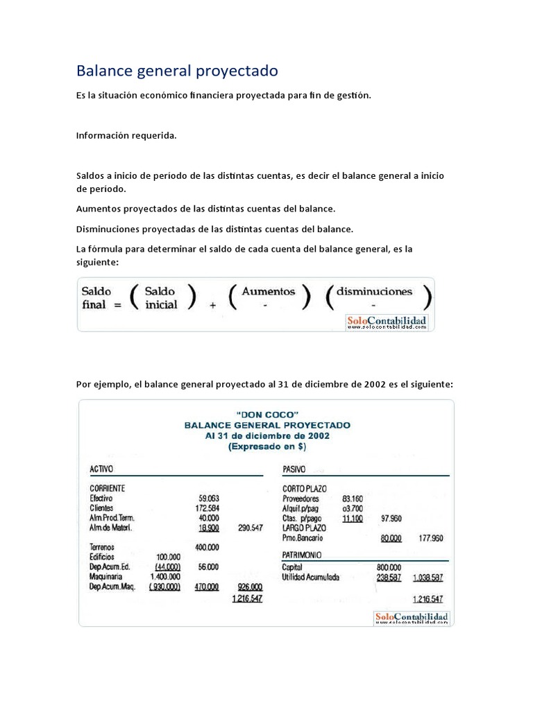 Balance General Proyectado 2 | PDF | Hoja de balance | Contabilidad