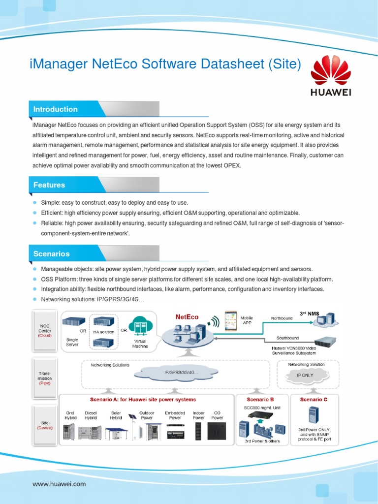 Imanager NetEco Software Datasheet (Site) PDF | PDF | Computer Network ...