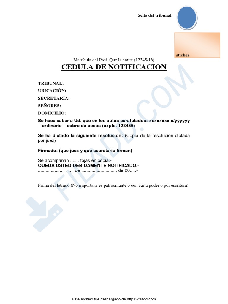 Cedula de Notificacion | PDF