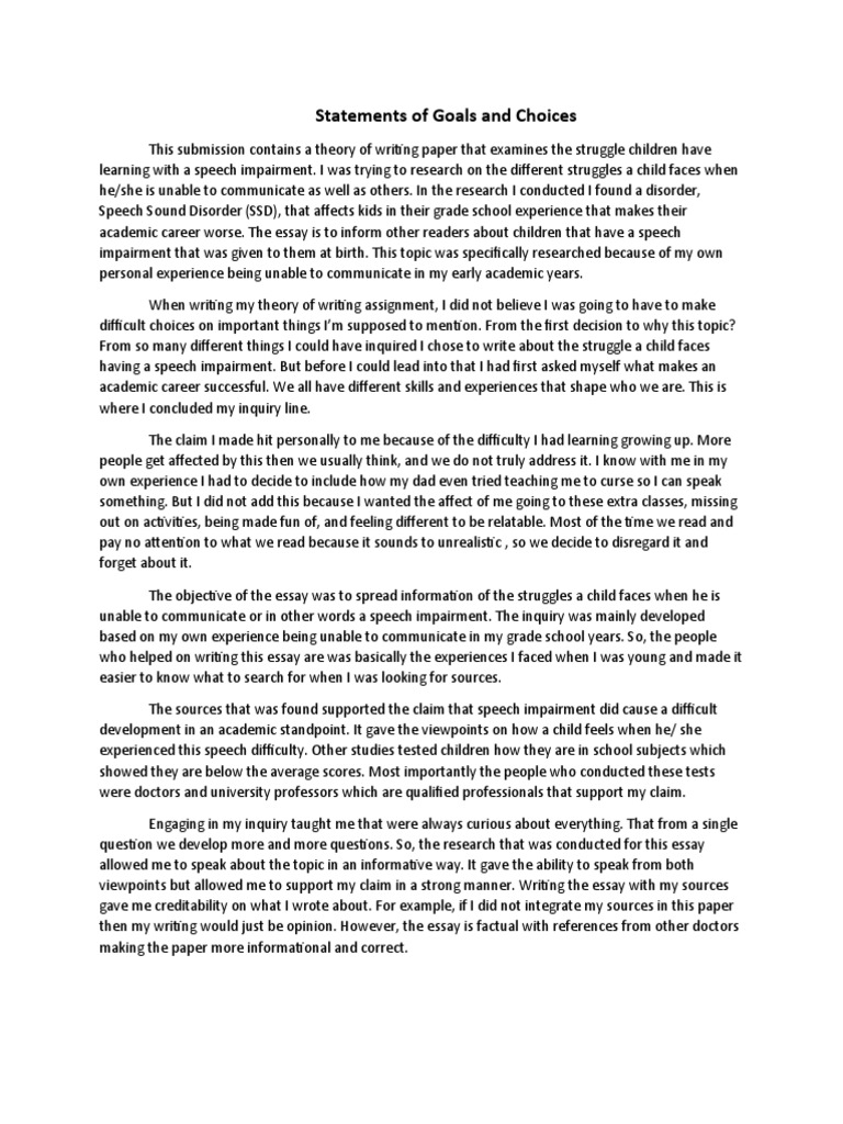 Statements of Goals and Choices | PDF | Speech | Essays
