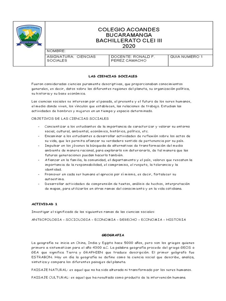 Ciclo Iii 1 2020 2 Semestre Sociales Pdf Geografía Sistema Solar