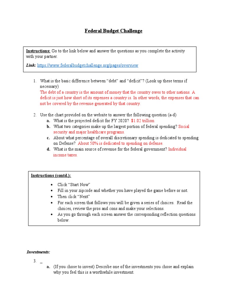 Federal Budget Challenge Overview | PDF | United States Federal Budget ...